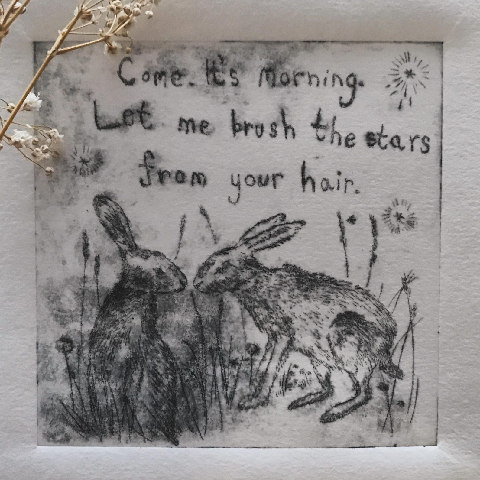 Dry Point Etching, Intaglio Print, Two Hares - Etsy