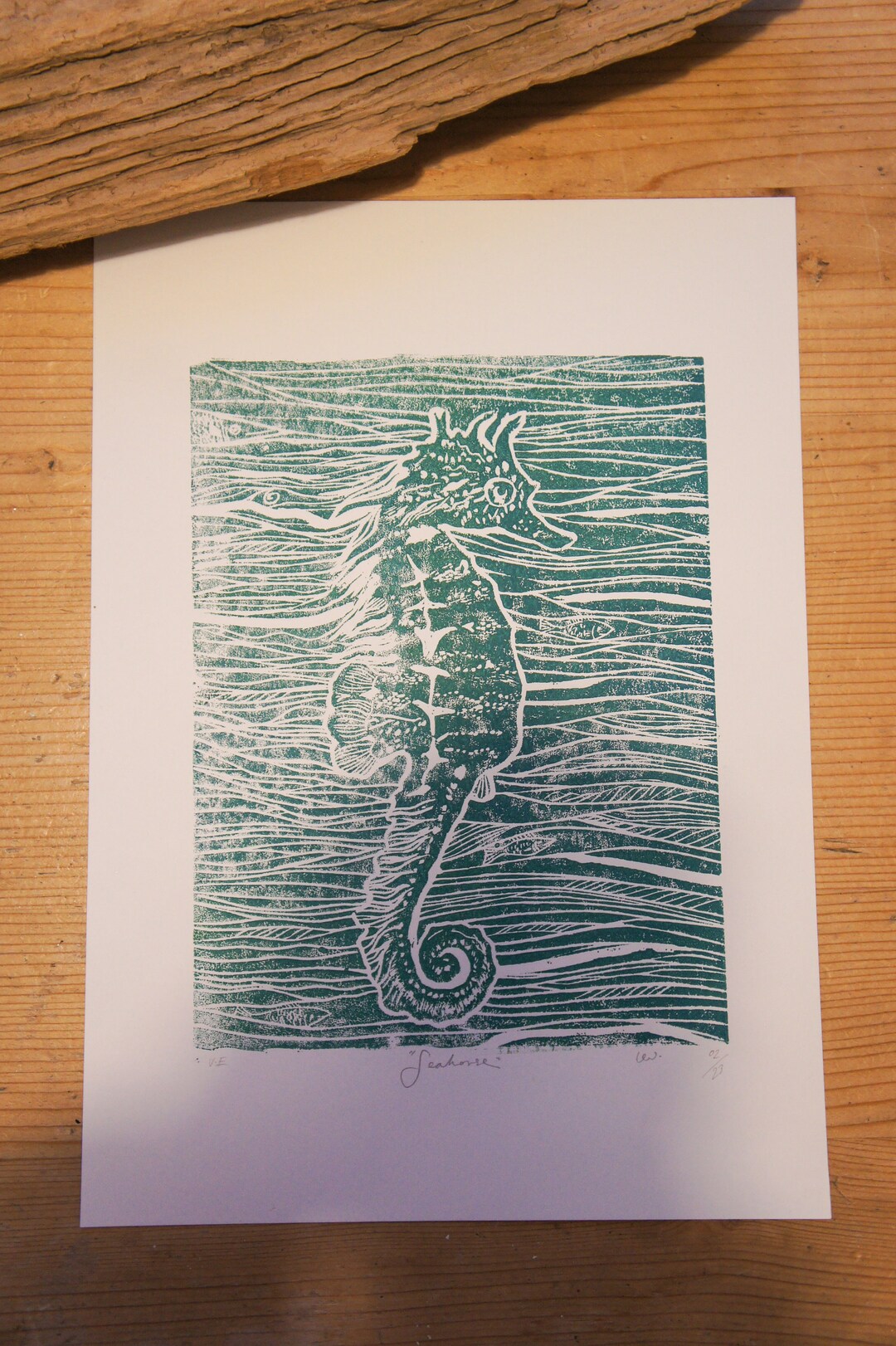 Seahorse Linocut Print - Etsy