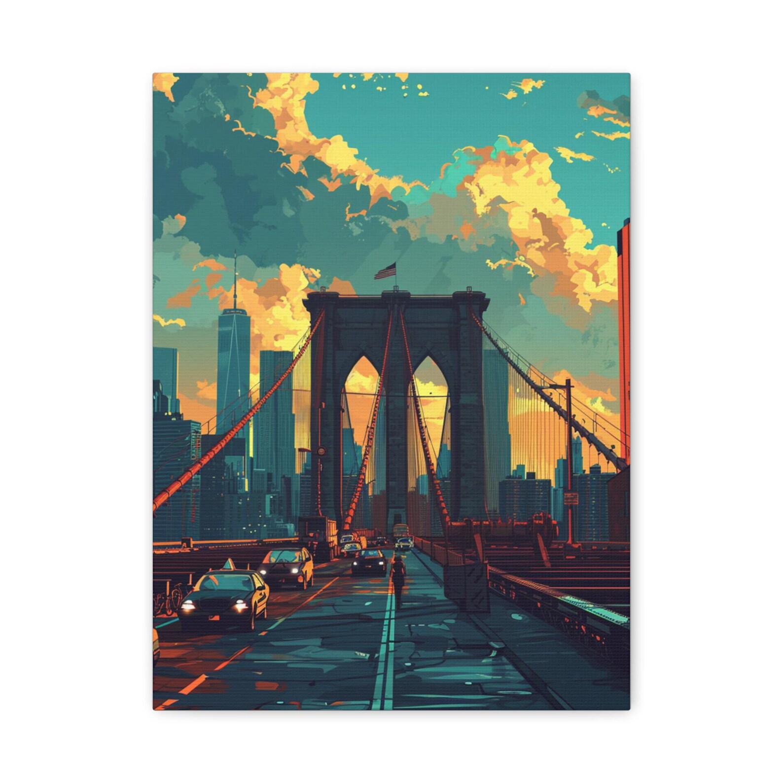 Brooklyn Bridge Art Print, Vibrant Cityscape Canvas, Urban Home Decor ...