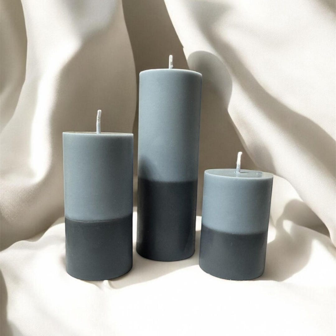 Contemporary Two-tone Grey Pillar Candle Trio - Handcrafted - Scented ...