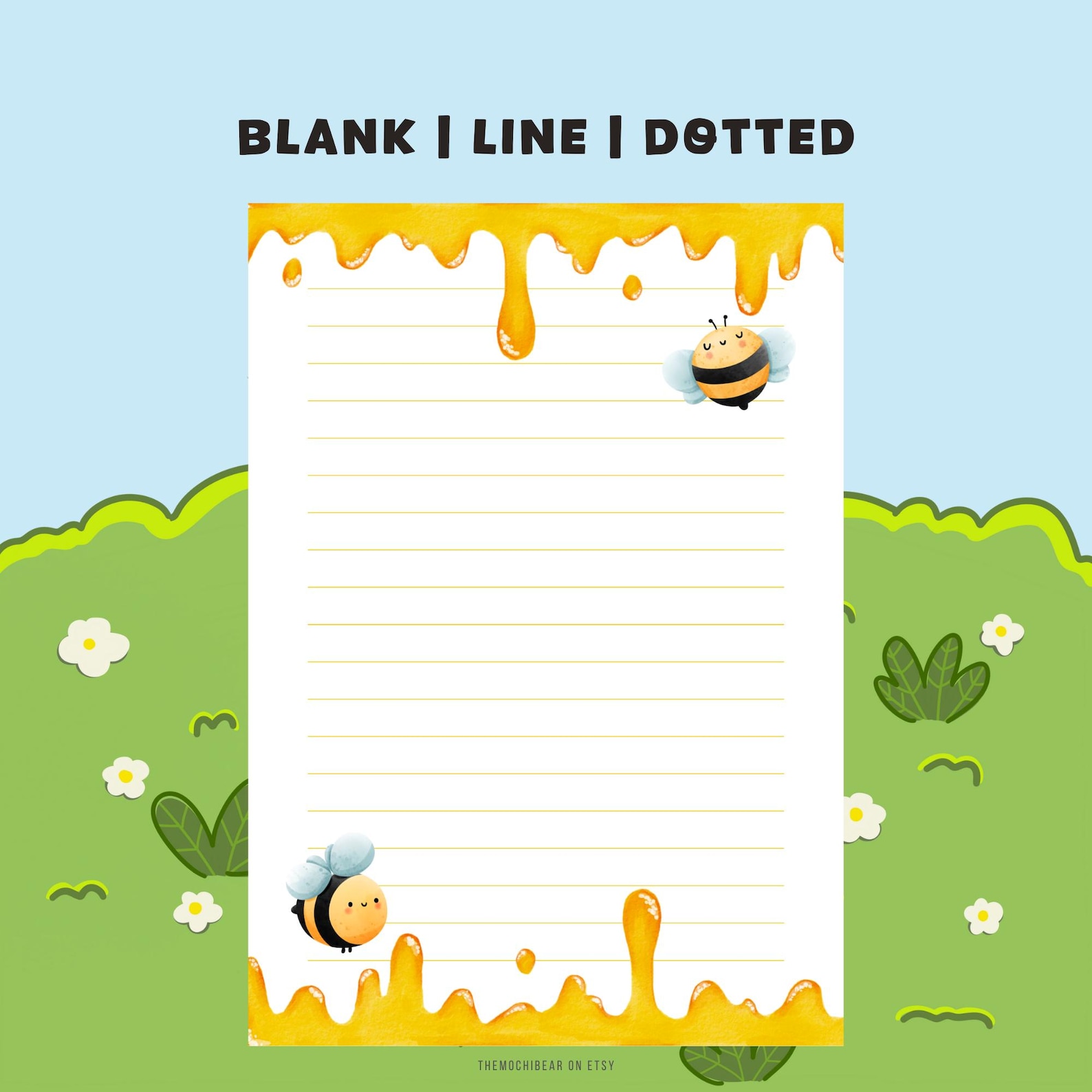 Printable Bee Notepad | Cute Honey Letter Paper | Lined Dotted Blank ...