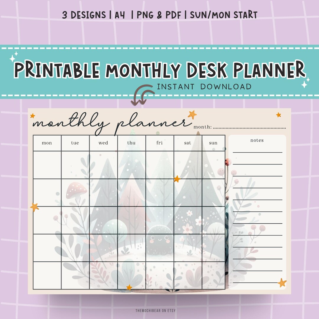 Printable Monthly Desk Planner | A4 Size | 3 Different Backgrounds ...