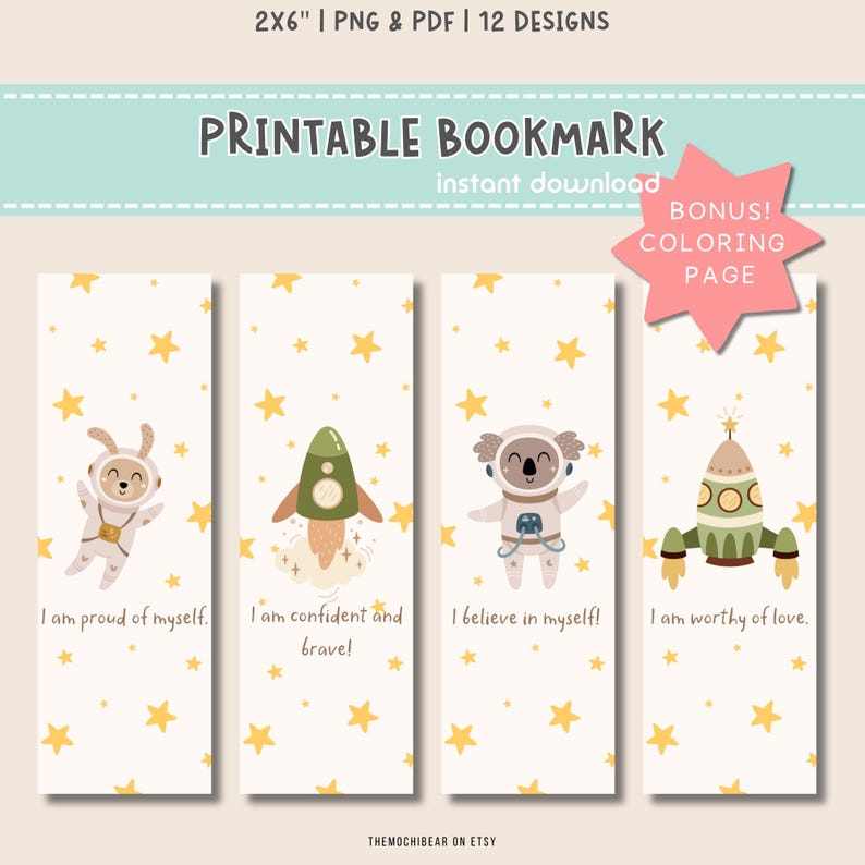 Printable Kids Affirmation Bookmarks | Cute Space Theme | 12 Designs ...