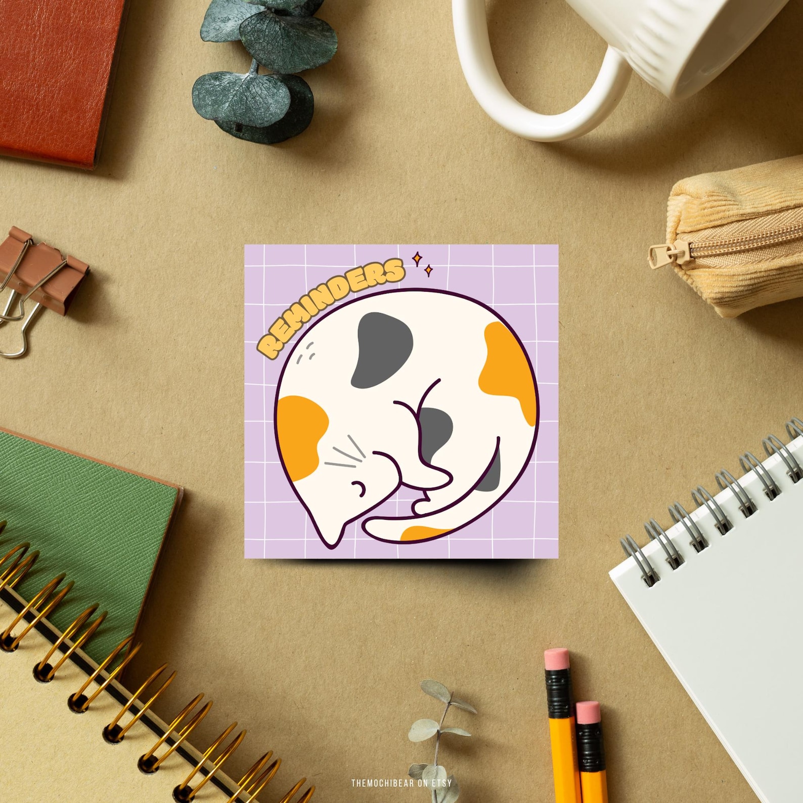 Cute Cat Printable Memo Pad: 12 Designs, 3x3” PNG&PDF (A4, US Letter ...