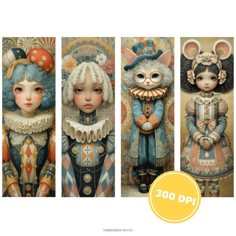 10 Whimsical Vintage Printable Bookmarks | Circus & Fantasy Characters ...