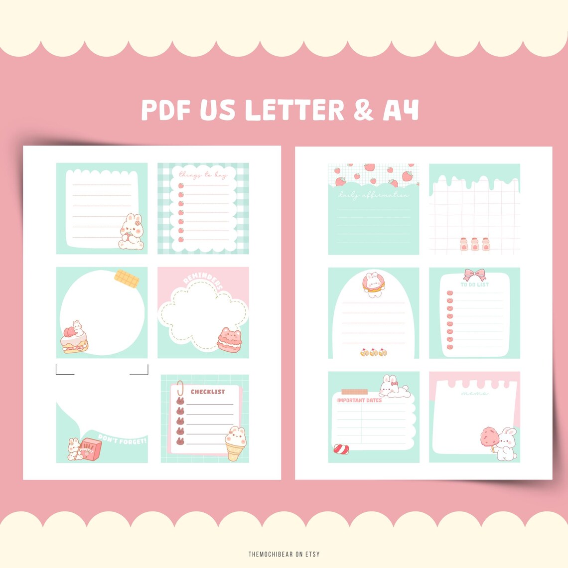 Kawaii Food Printable Memo Pad: 3"x3”, 12 Cute Designs ,PNG & PDF (A4 ...