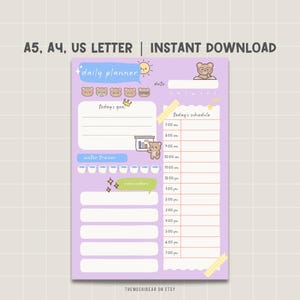 Printable Daily Planner, A5, A4, US Letter, Cute Bear Theme, Digital ...