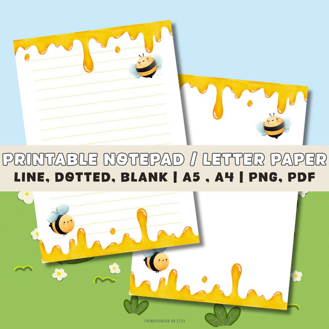Printable Bee Notepad | Cute Honey Letter Paper | Lined Dotted Blank ...