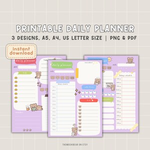 Printable Daily Planner, A5, A4, US Letter, Cute Bear Theme, Digital ...