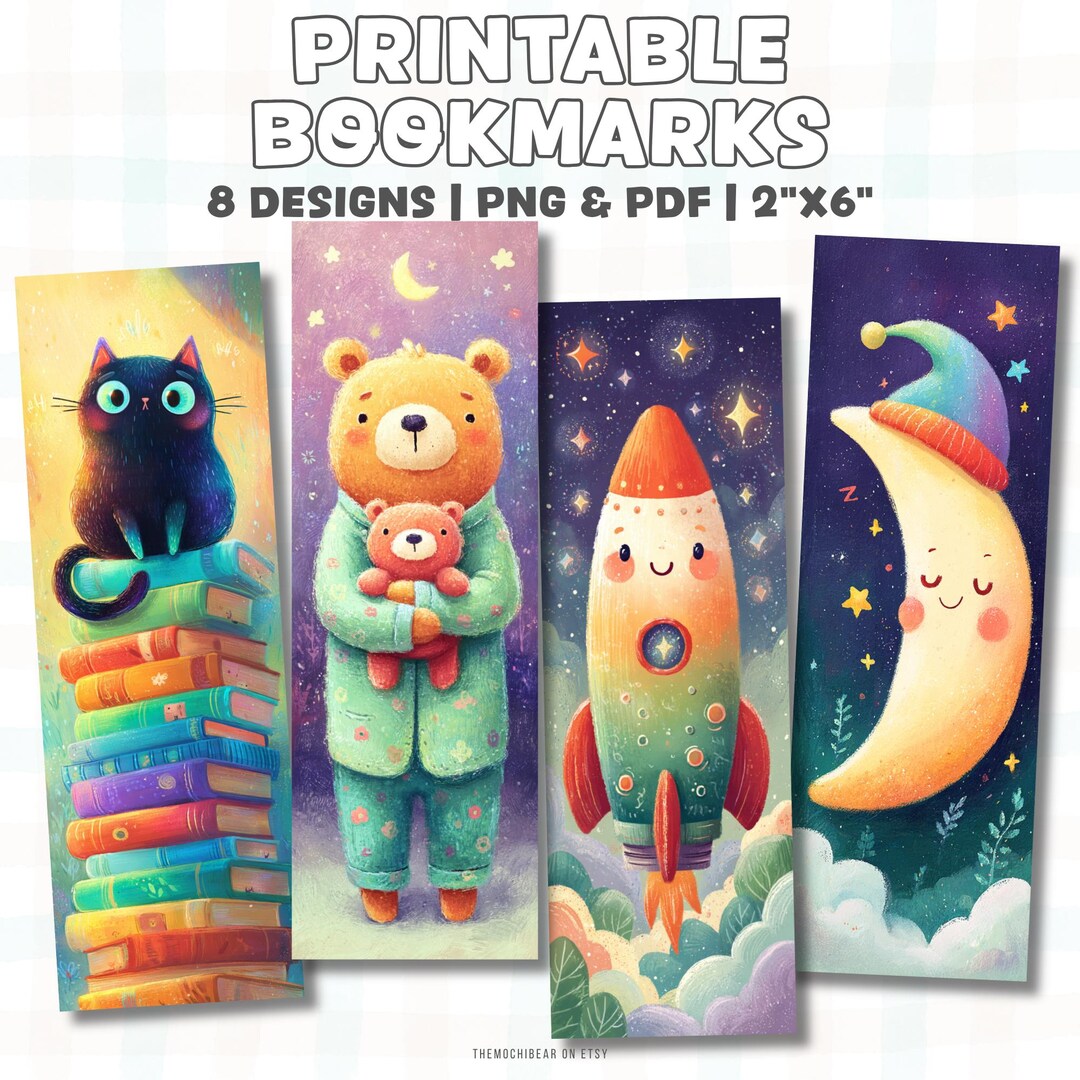 Bedtime Story Cute Printable Bookmarks | 8 Whimsical Designs | 2"x6 ...