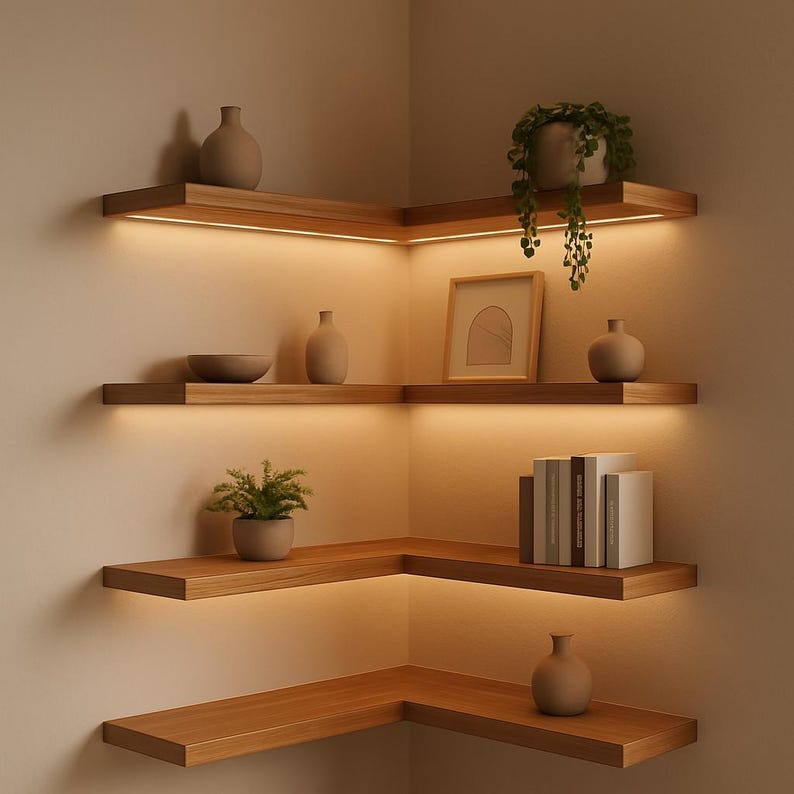 Modern Corner Floating Shelf Design | Customizable Digital 3D Model ...