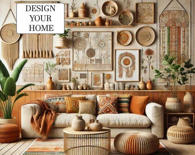 Bohemian Living Room Design Template | DIY Boho Interior Design Kit ...