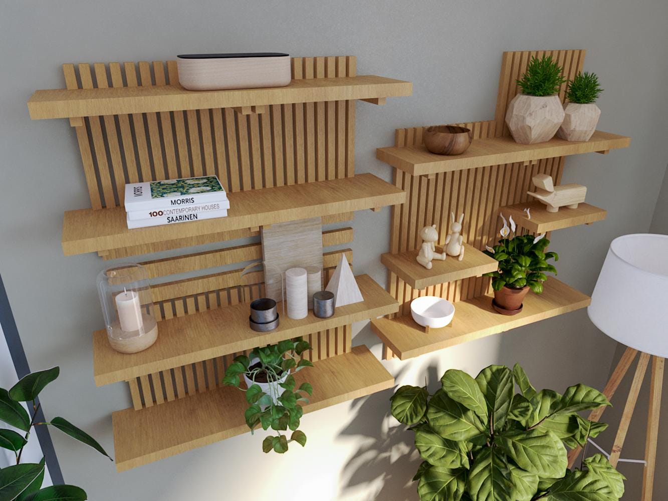 Modern Wall-mounted Shelf | Customizable 3D Model (SKP + DWG + PDF ...