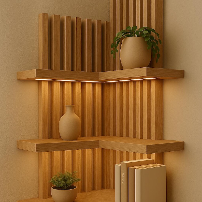 Modern Corner Floating Shelf Design | Customizable Digital 3D Model ...
