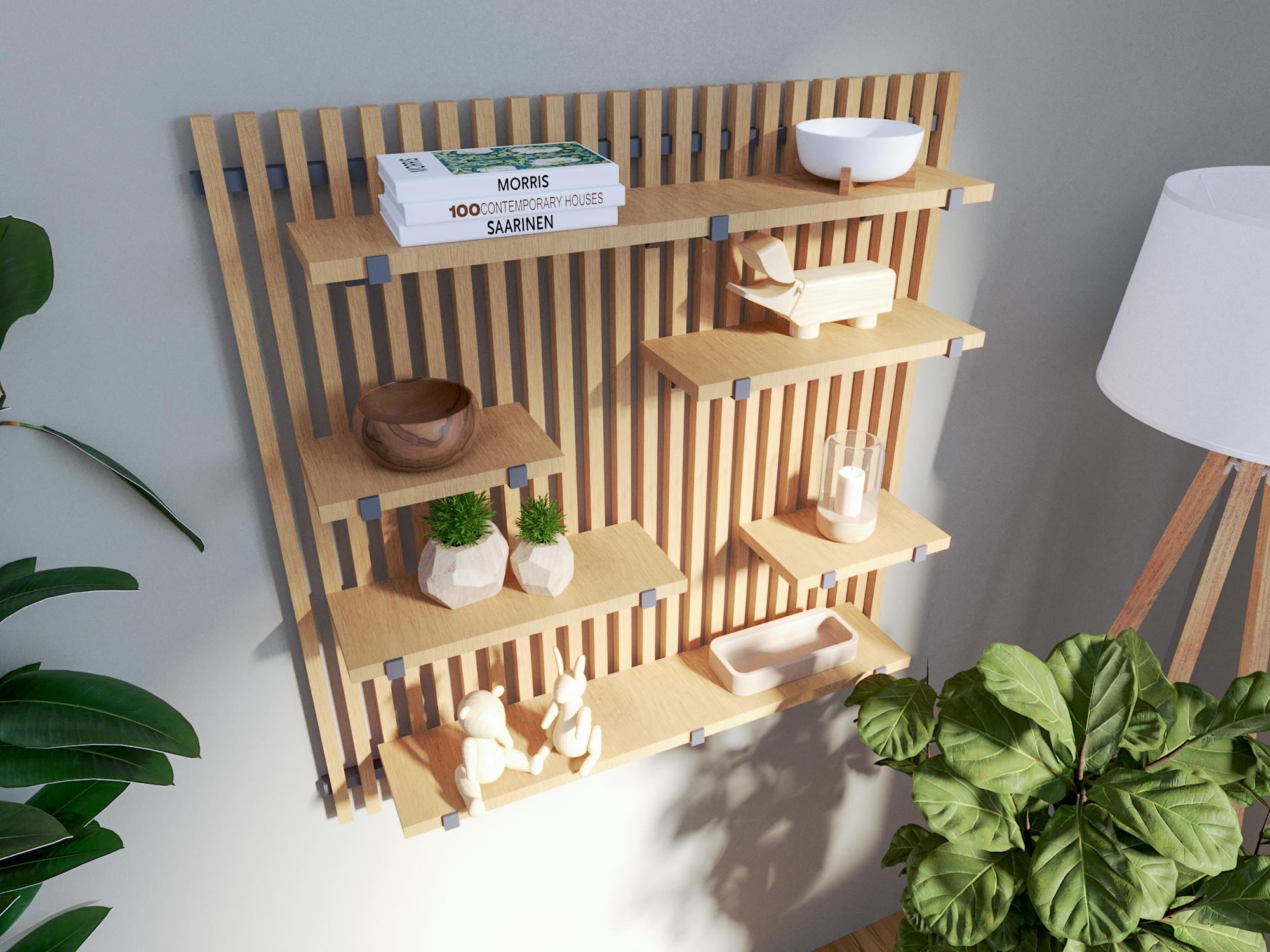 Modern Wall-mounted Shelf | Customizable 3D Model (SKP + DWG + PDF ...