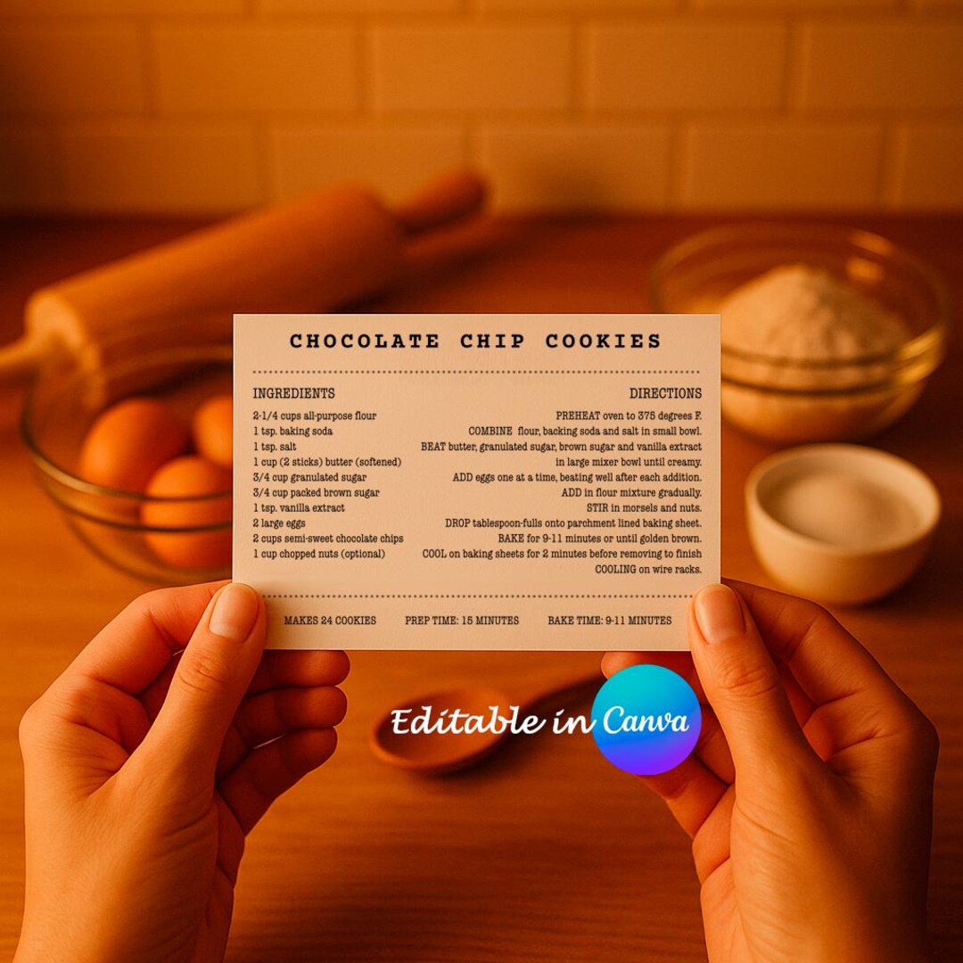 SIMPLE Recipe Card Template – Editable in Canva | Printable Modern ...