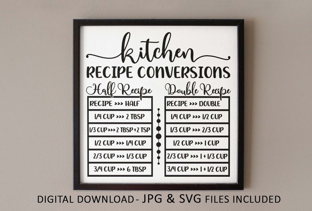 Farmhouse Printable Wall Art Kitchen Recipe Conversions Chart - JPG ...