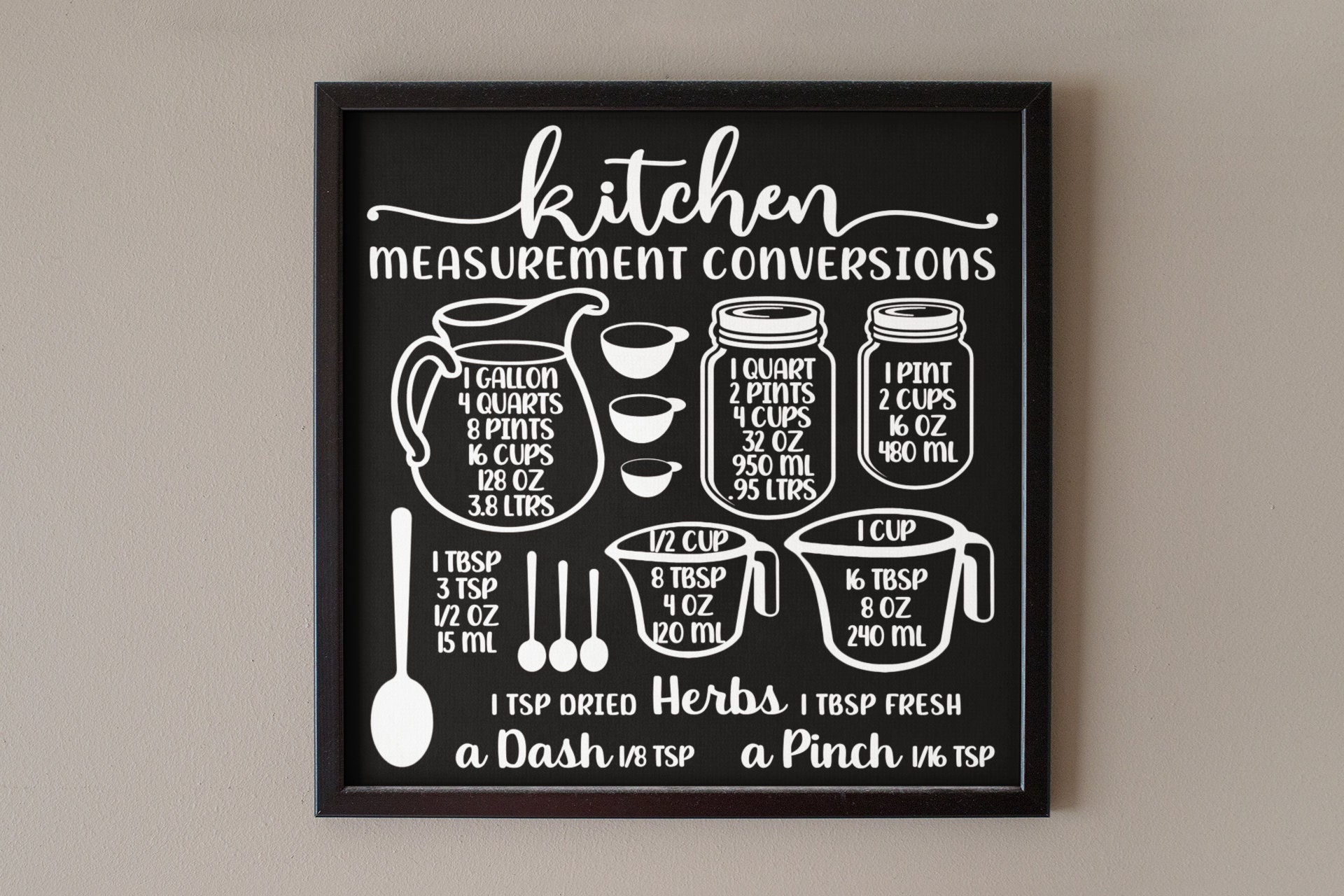 Farmhouse Printable Wall Art Kitchen Measurement Conversion Chart - JPG ...