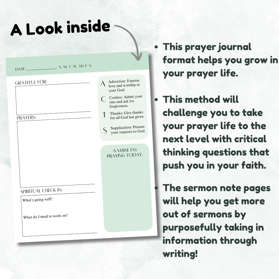 Prayer Journal Printable, Sermon Notes, Christian Faith Resource - Etsy