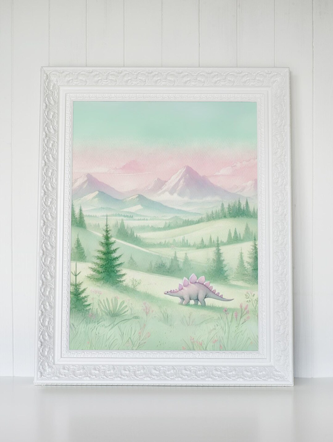 Pastel Stegosaurus Rex Wall Art Print | Boy's Room Dinosaur Painting ...