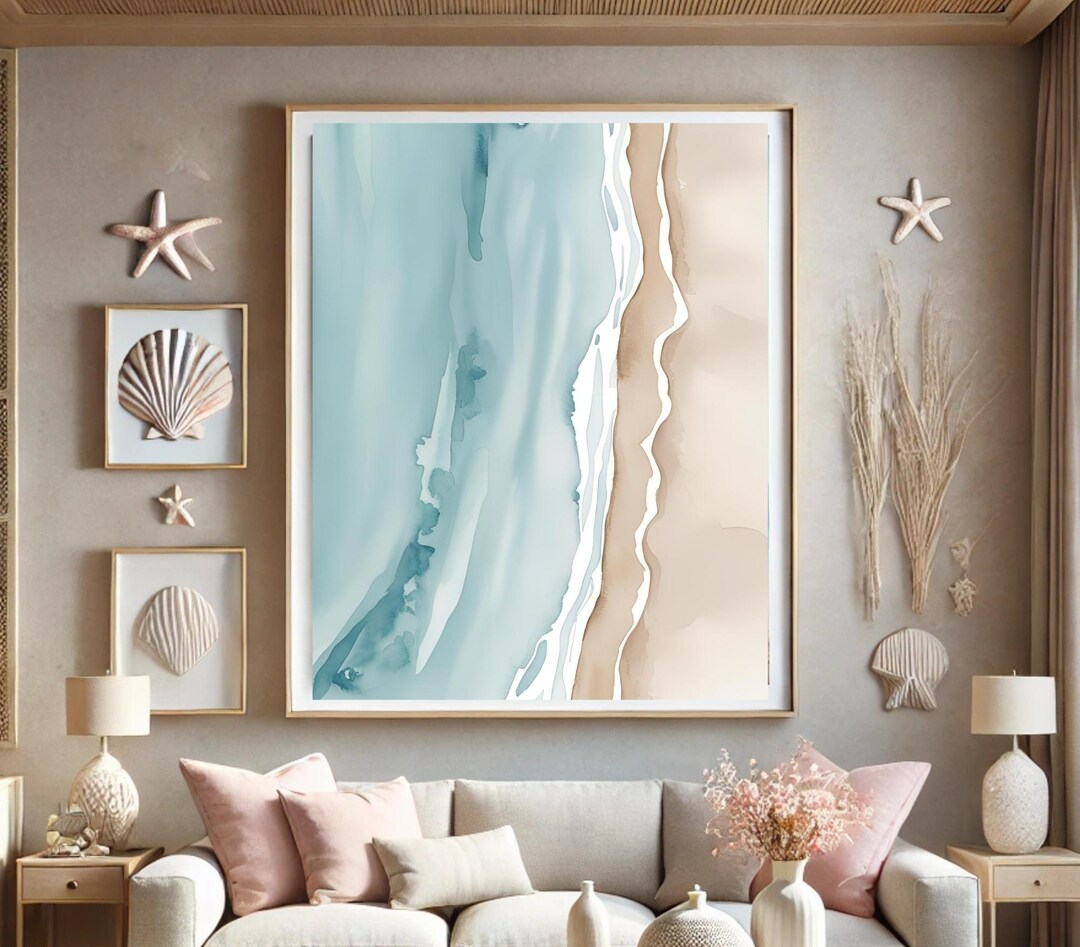 Beach Shoreline Print, Printable Wall Art, Abstract Beach House Wall ...