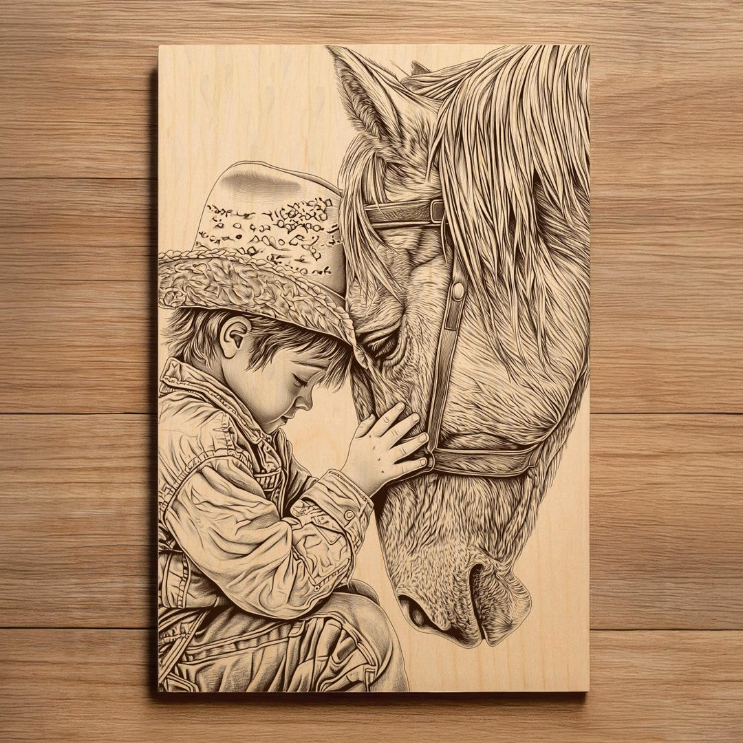 Cowboy Laser Engraving File - Ready to Engrave PNG - Young Cowboy ...
