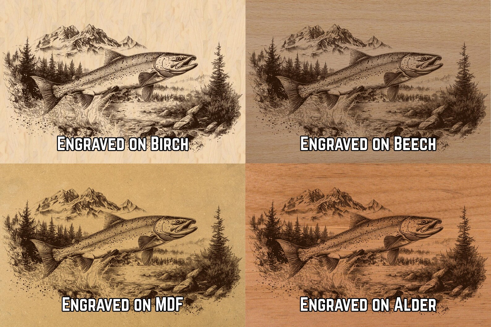 Salmon Laser Engraving File - Ready to Engrave PNG - Leaping Fish Scene ...