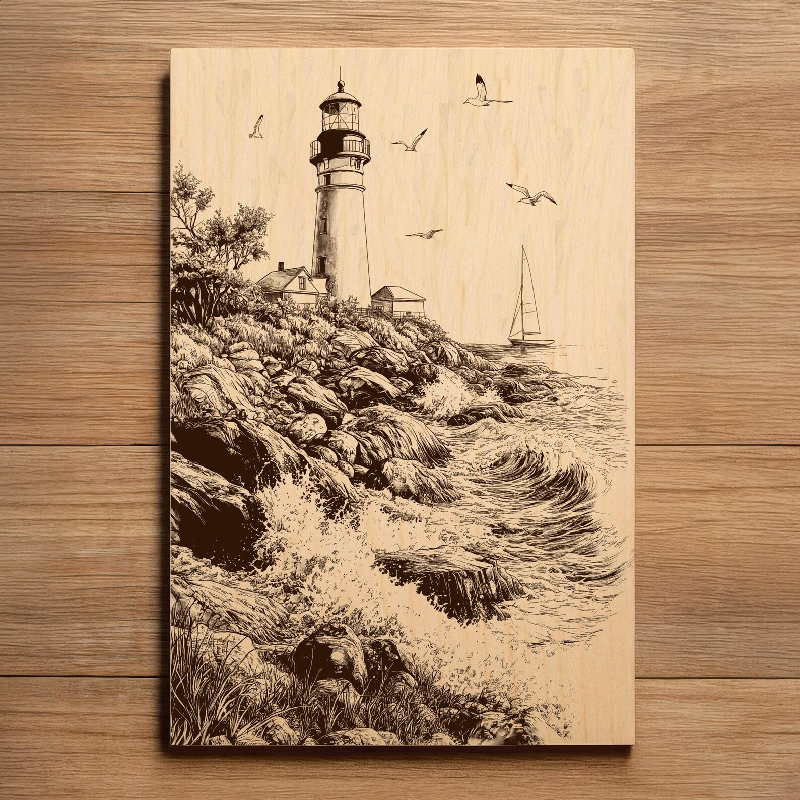 Lighthouse Laser Engraving File - Ready to Engrave PNG - Coastal ...