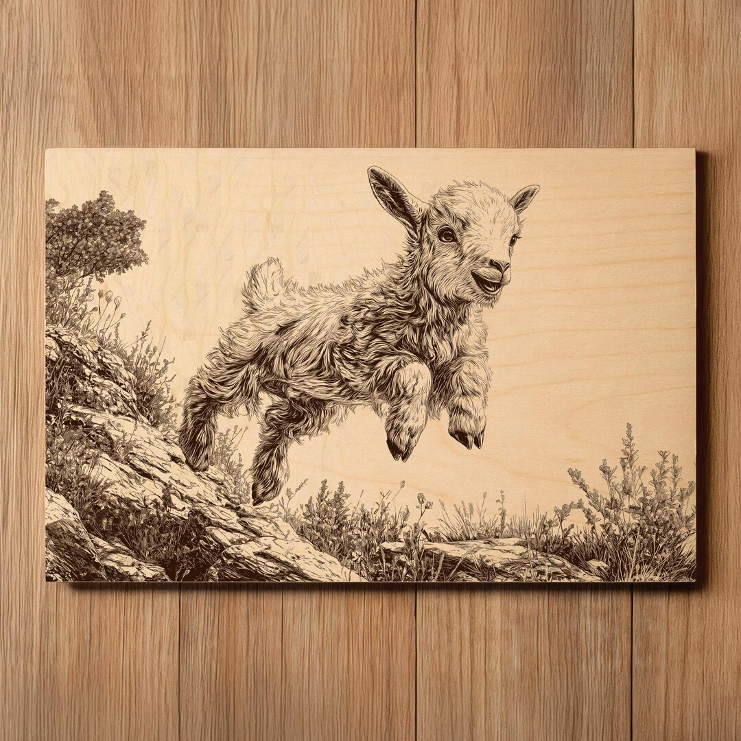 Baby Goat Laser Engraving File - Ready to Engrave PNG - Playful Goat ...