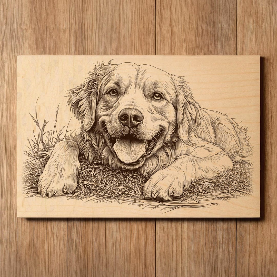 Golden Retriever Laser Engraving File - Ready to Engrave PNG - Farm Dog ...