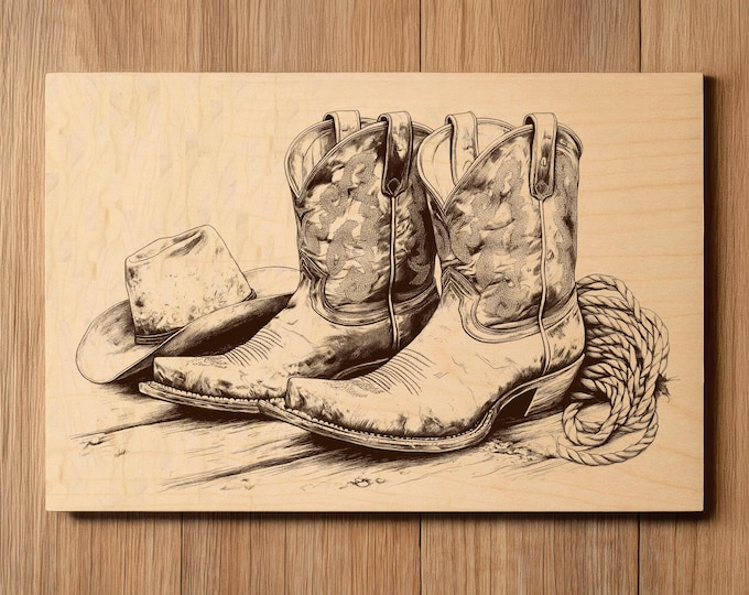 Cowgirl Boot and Hat PNG, Laser Burn Wood Design, Western Engraving ...