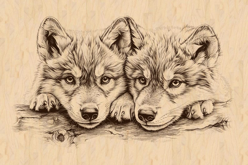 Wolf Cubs Laser Engraving File - Ready to Engrave PNG - Wolves Resting ...