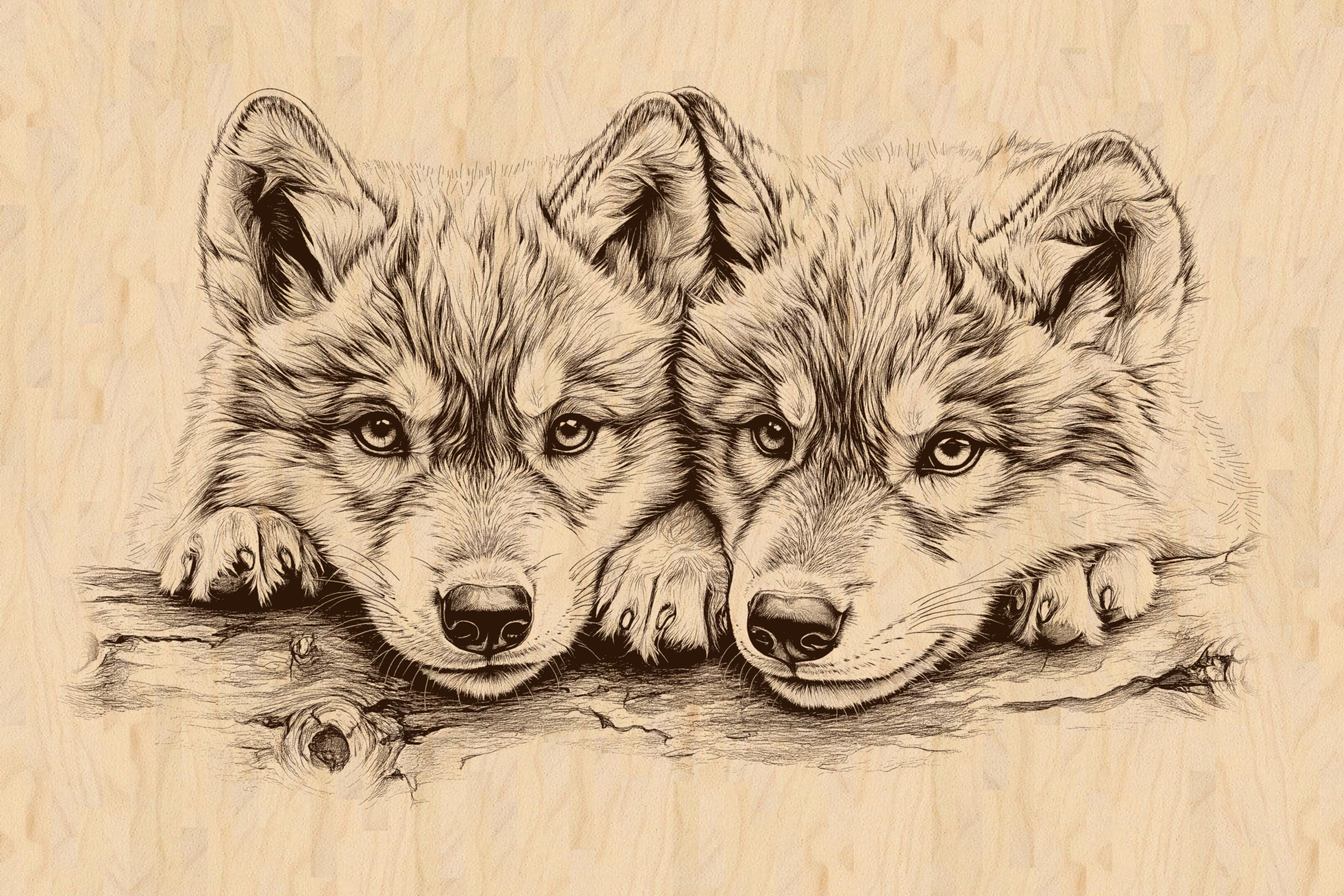 Wolf Cubs Laser Engraving File - Ready to Engrave PNG - Wolves Resting ...