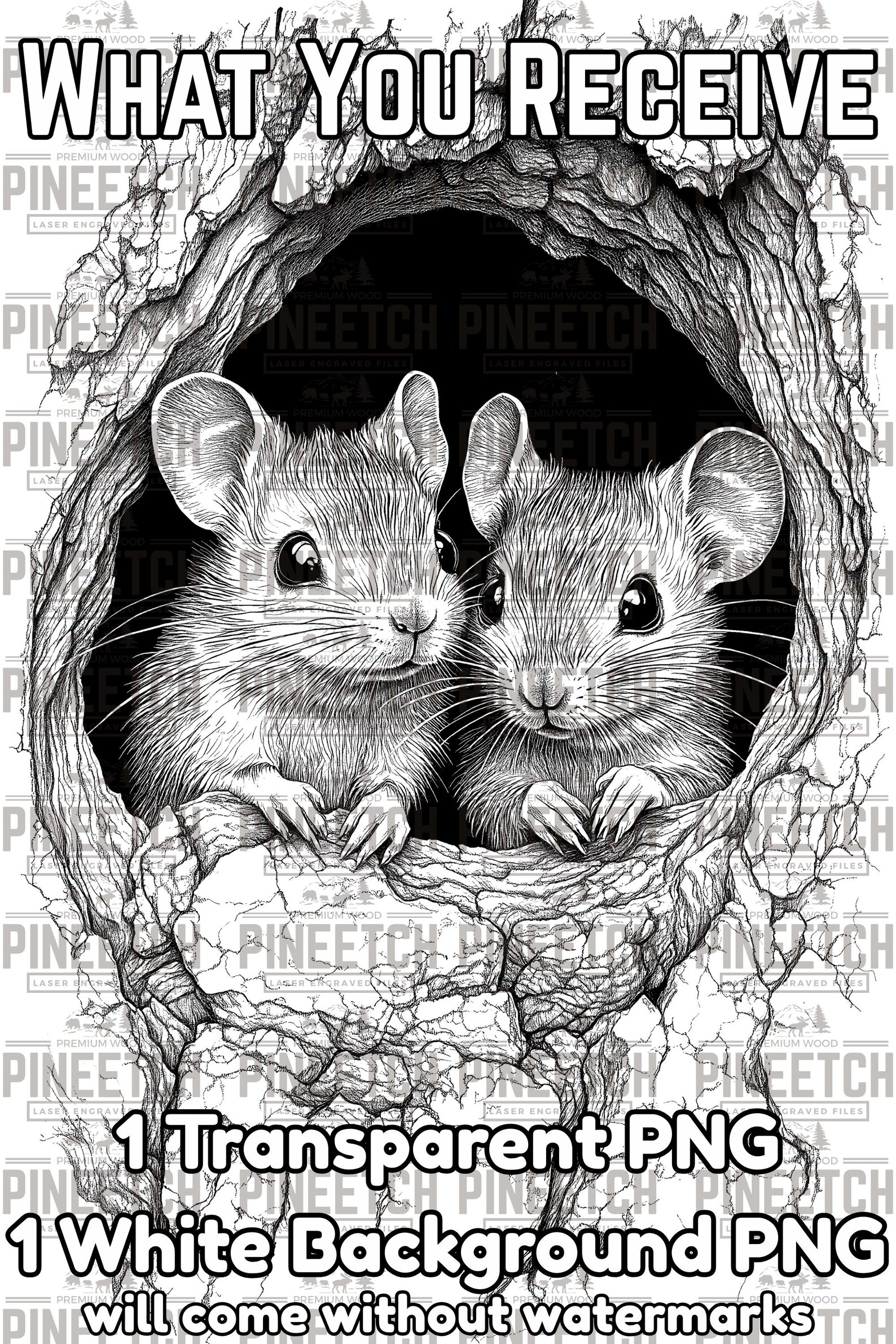 Mouse Laser Engraving File - Ready to Engrave PNG - Mice in Tree Scene ...