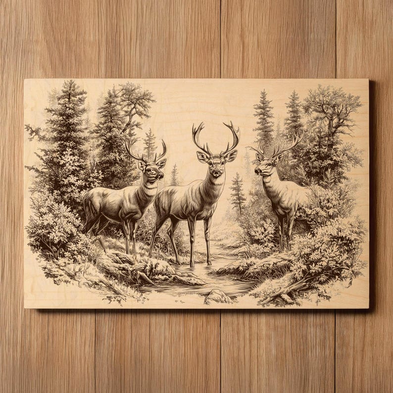 Deer Laser Engraving File - Ready to Engrave PNG - Deer Herd Wildlife ...