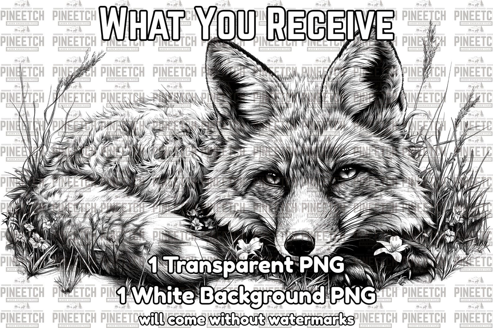 Fox Laser Engraving File - Ready to Engrave PNG - Fox Resting Scene ...
