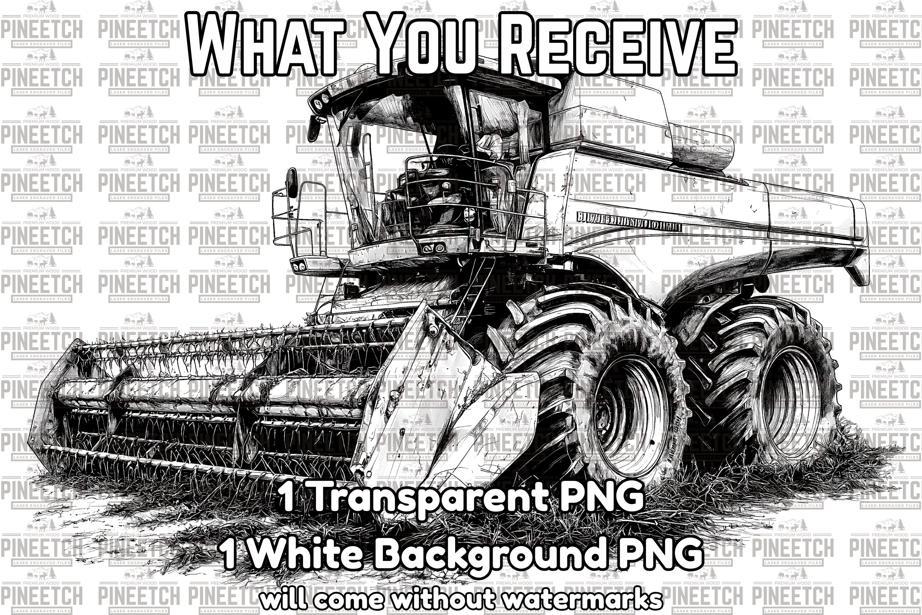 Combine Harvester Laser Engraving File - Ready to Engrave PNG - Farm ...