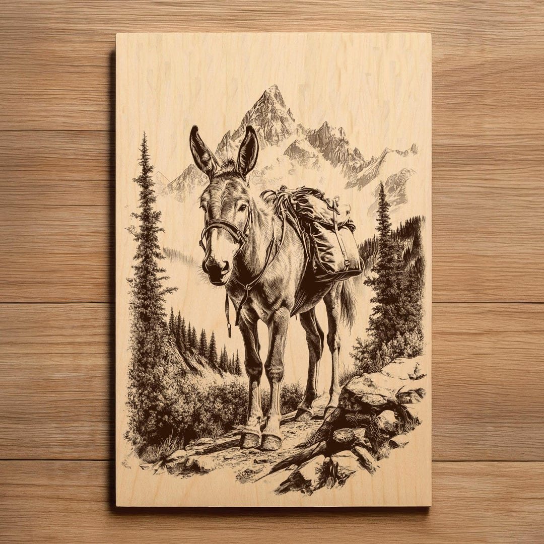 Mule Laser Engraving File - Ready to Engrave PNG - Pack Mule Scene ...
