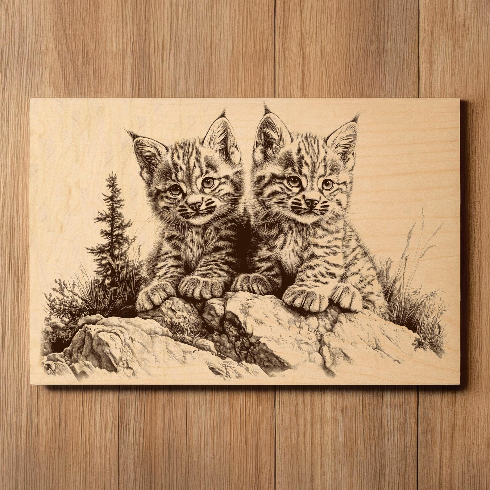 Bobcat Kittens Laser Engraving File - Ready to Engrave PNG - Wild Cats ...