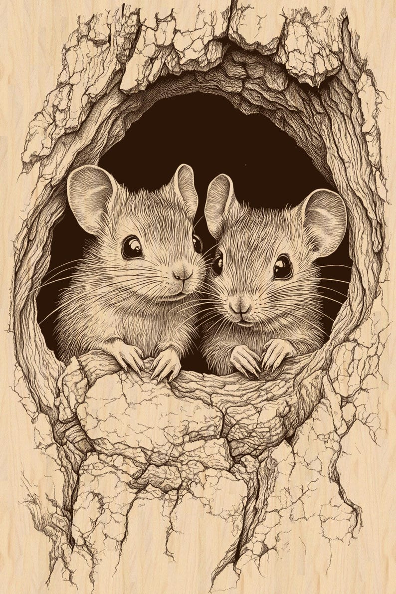 Mouse Laser Engraving File - Ready to Engrave PNG - Mice in Tree Scene ...