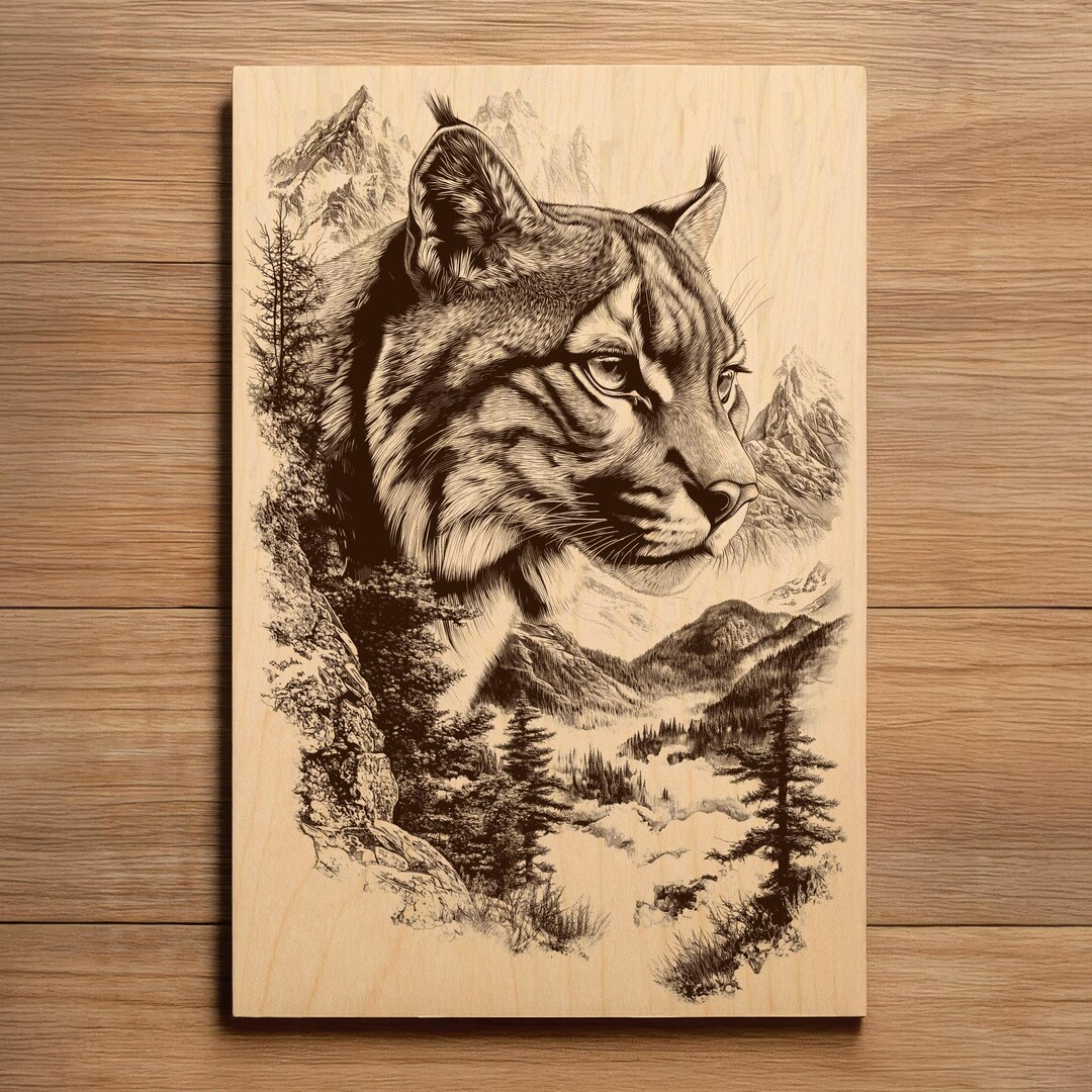 Bobcat Laser Engraving File - Ready to Engrave PNG - Double Exposure ...