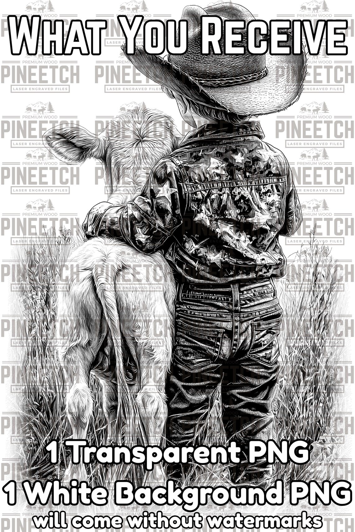 Cowboy Laser Engraving File - Ready to Engrave PNG - Young Farm Boy ...