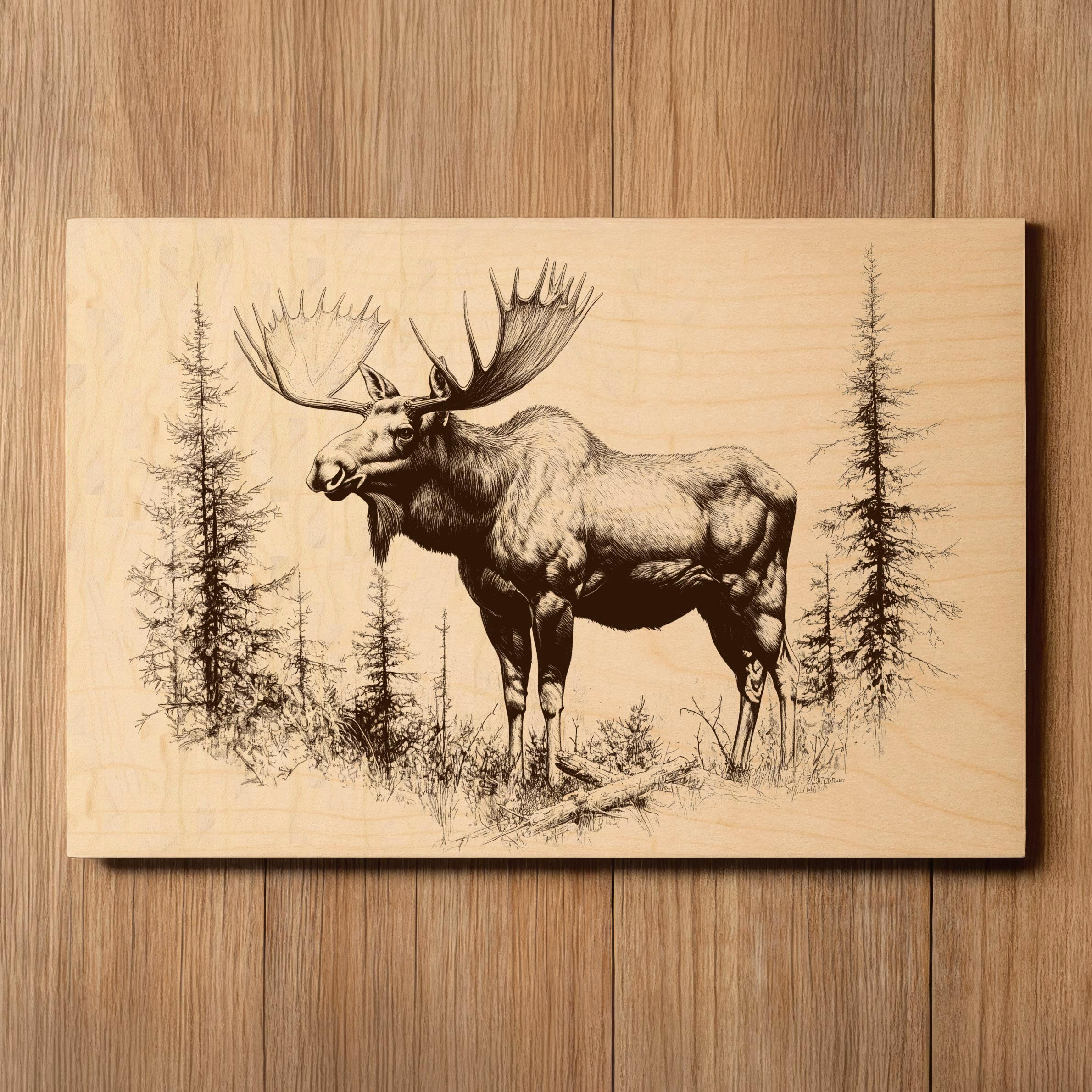 Moose Laser Engraving File - Ready to Engrave PNG - Lone Moose in ...
