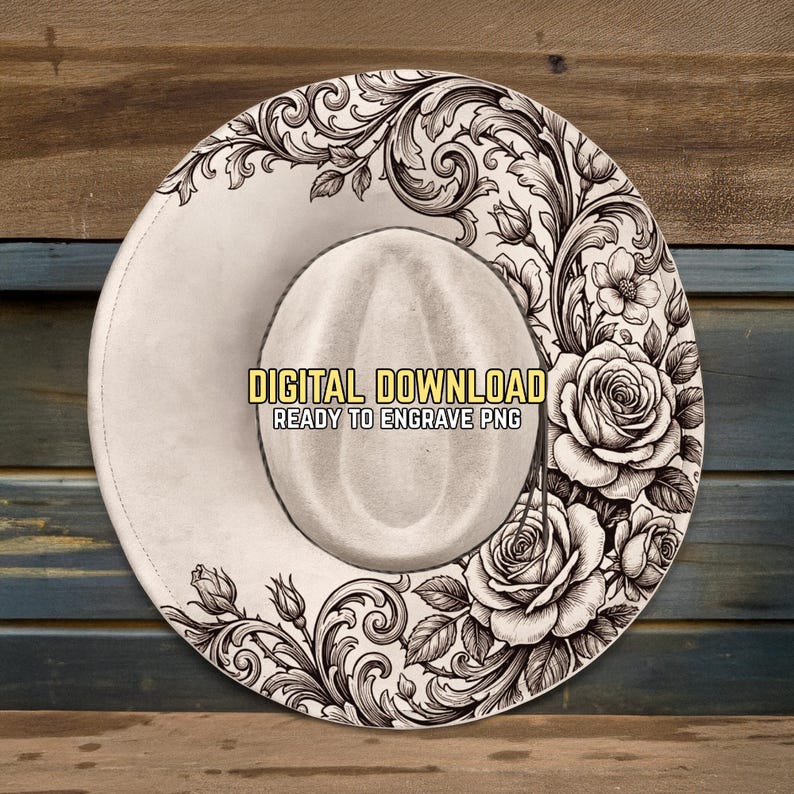 Western Roses Filigree Hat Burning Design - Ready to Engrave PNG ...