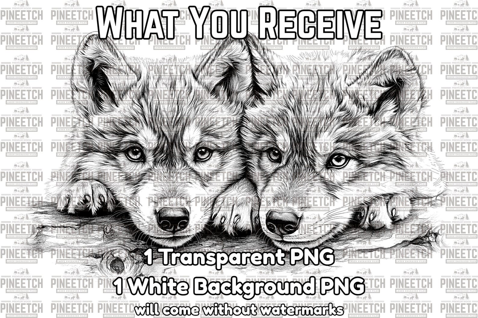 Wolf Cubs Laser Engraving File - Ready to Engrave PNG - Wolves Resting ...