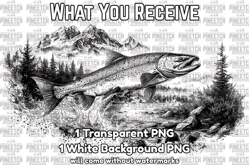 Salmon Laser Engraving File - Ready to Engrave PNG - Leaping Fish Scene ...