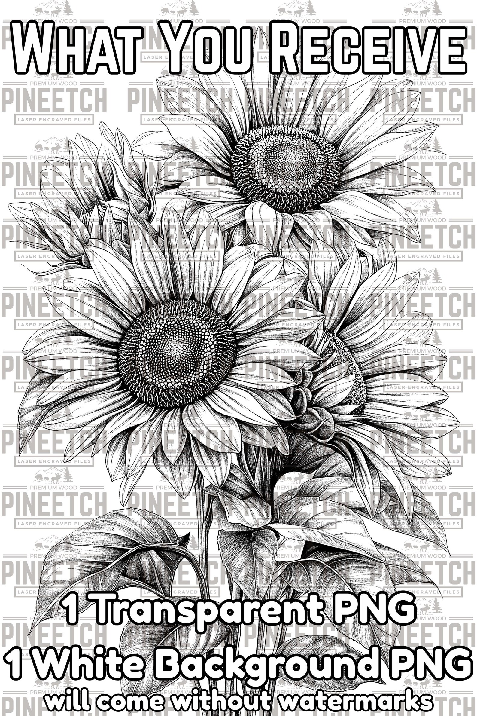 Sunflowers Laser Engraving File - Ready to Engrave PNG - Flower Art ...