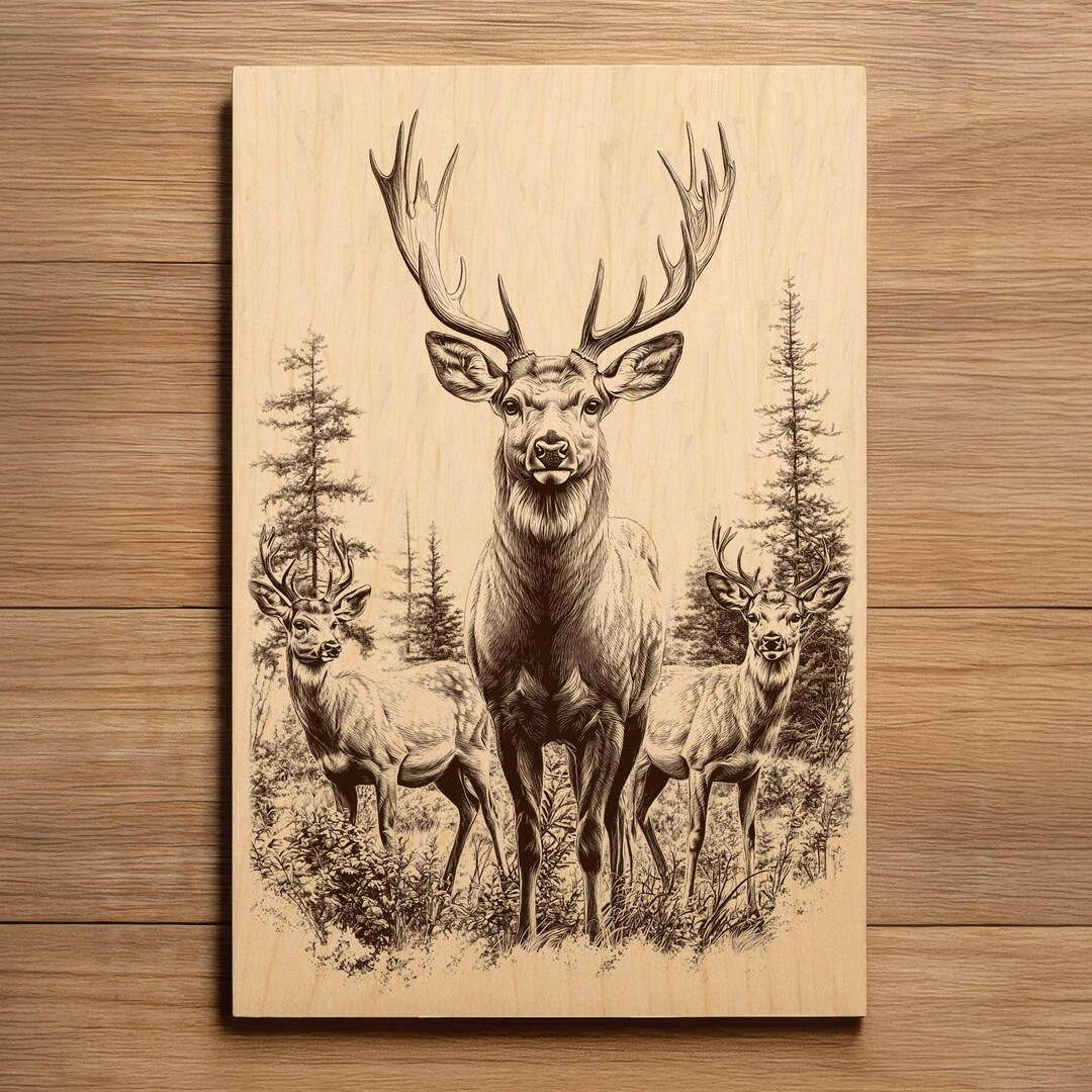 Deer Laser Engraving File - Ready to Engrave PNG - Buck Herd Wildlife ...