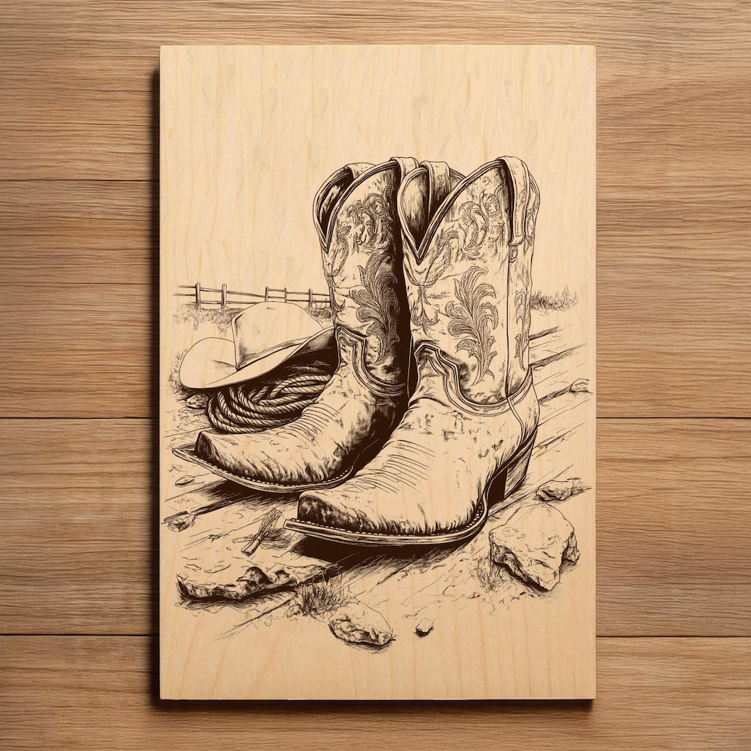 Cowboy Boots Laser Engraving File - Ready to Engrave PNG - Western ...