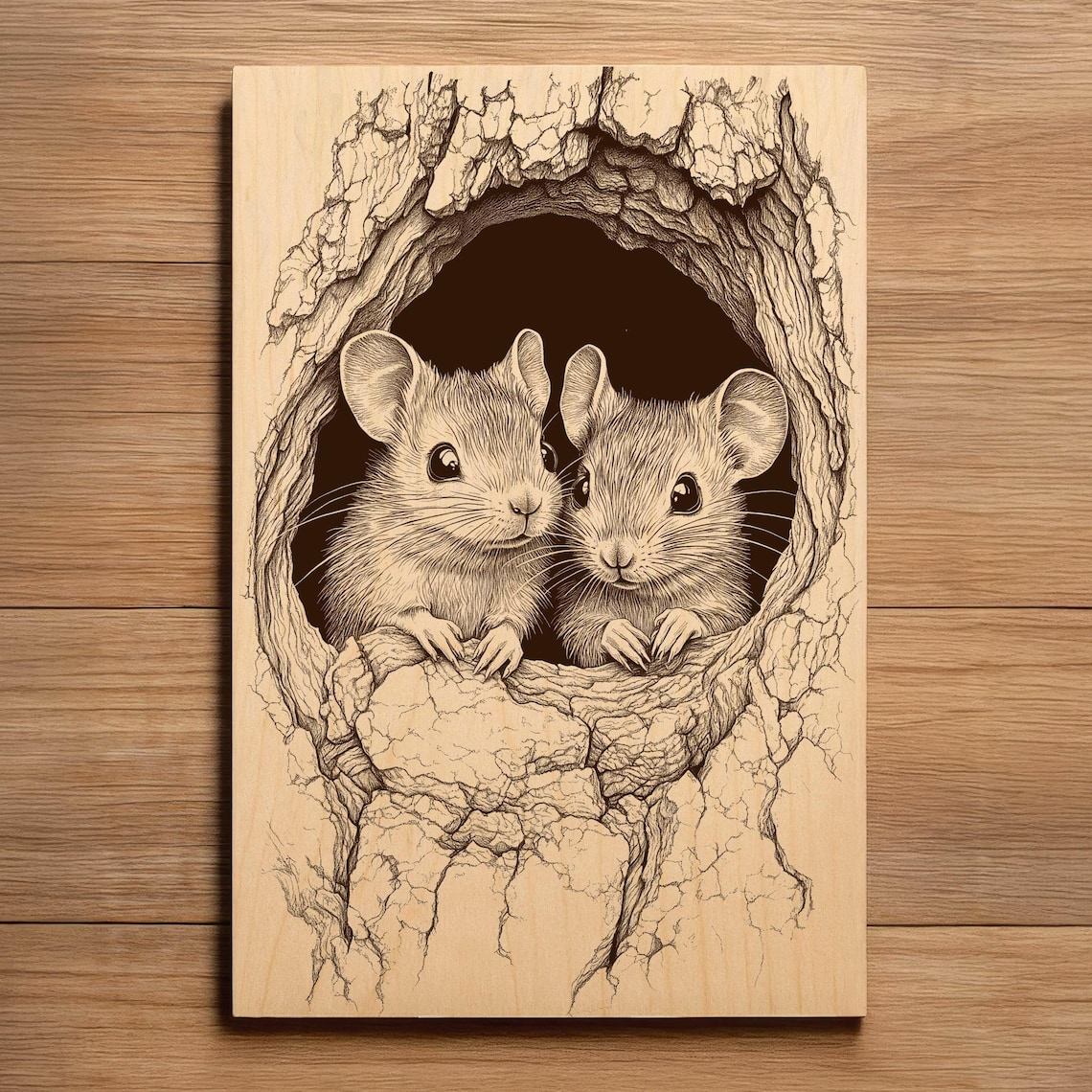 Mouse Laser Engraving File - Ready to Engrave PNG - Mice in Tree Scene ...